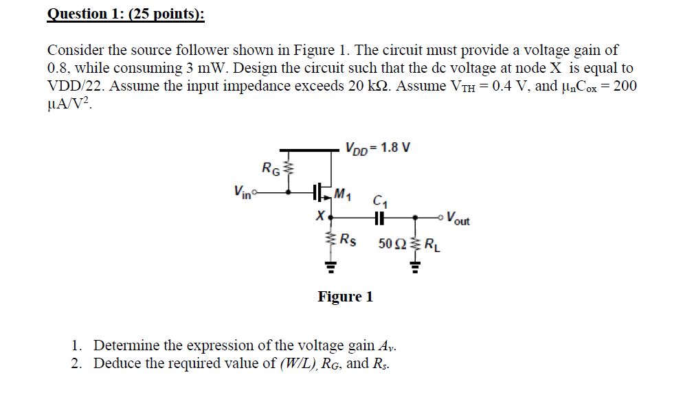 Solved Consider the source follower shown in Figure 1. The | Chegg.com