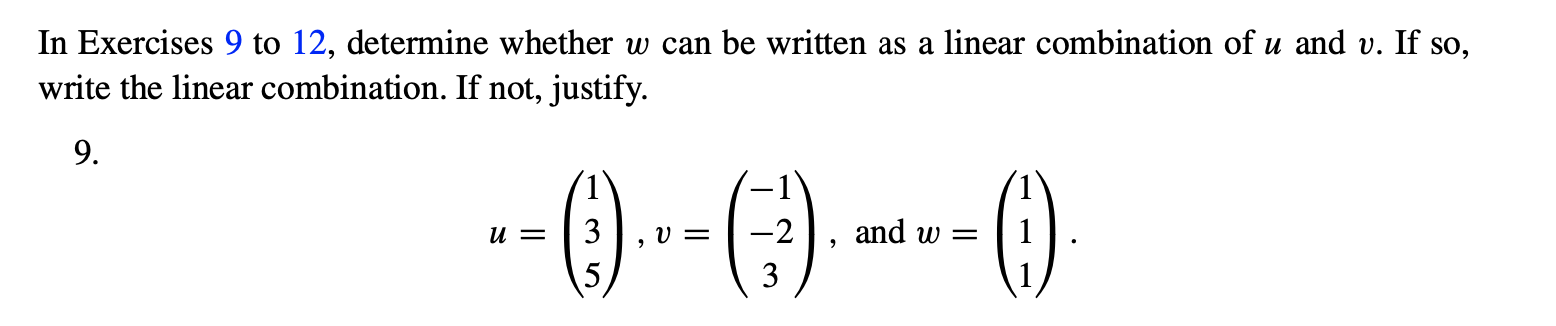 Solved In Exercises 9 ﻿to 12, ﻿determine whether w ﻿can be | Chegg.com