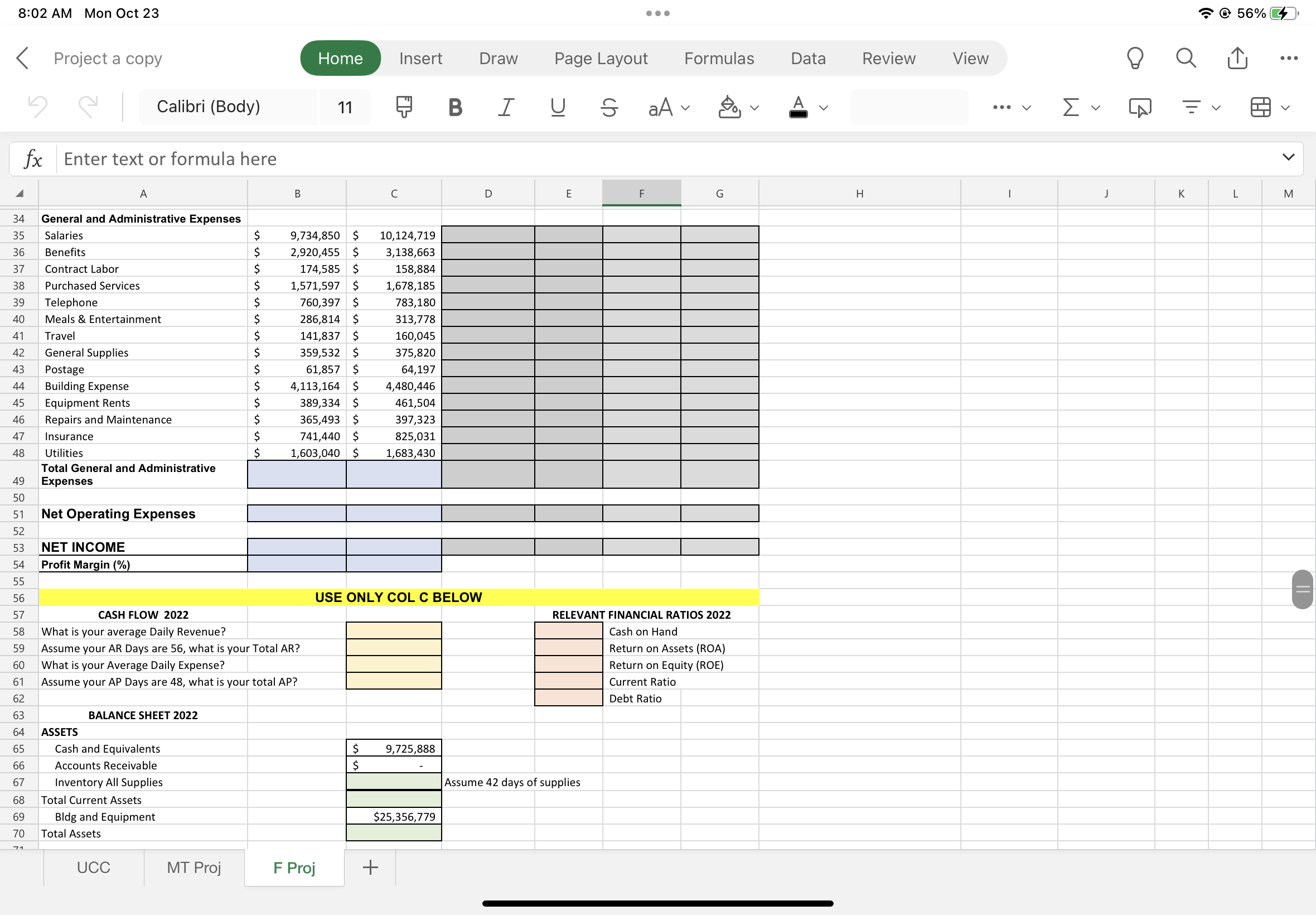 8:02 AM Mon Oct 23 Project a copy Home Insert Draw | Chegg.com