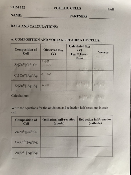 Solved CHM 152 NAME:_ DATA AND CALCULATIONS: VOLTAIC CELLS | Chegg.com Solved CHM 152 NAME:_ DATA AND CALCULATIONS: VOLTAIC CELLS | Chegg.com