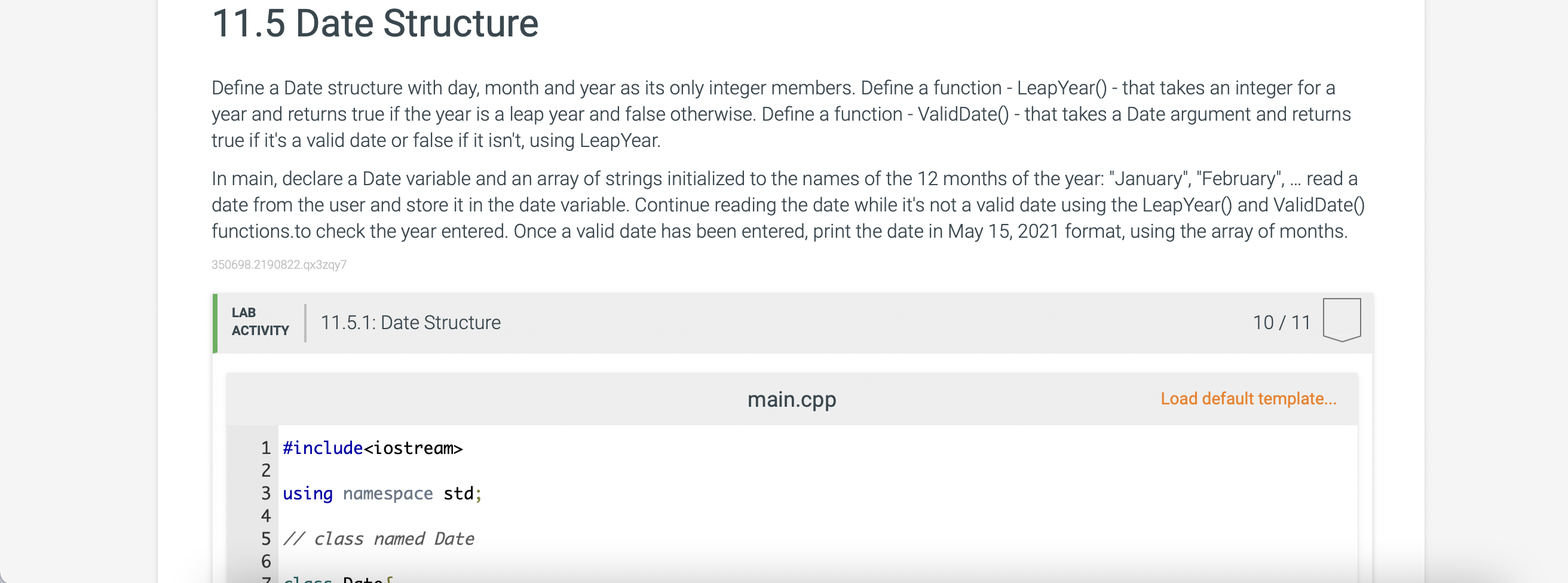 Solved 11.5 Date Structure Define a Date structure with day, | Chegg.com