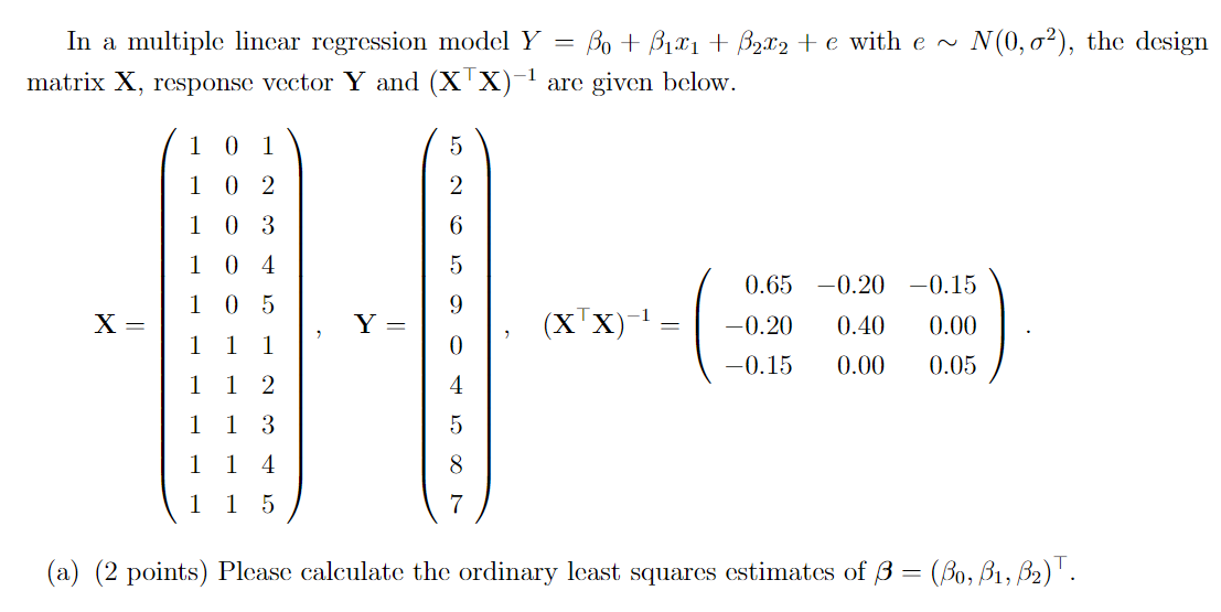 Solved In a multiple linear regression model Y = Be + B121 + | Chegg.com