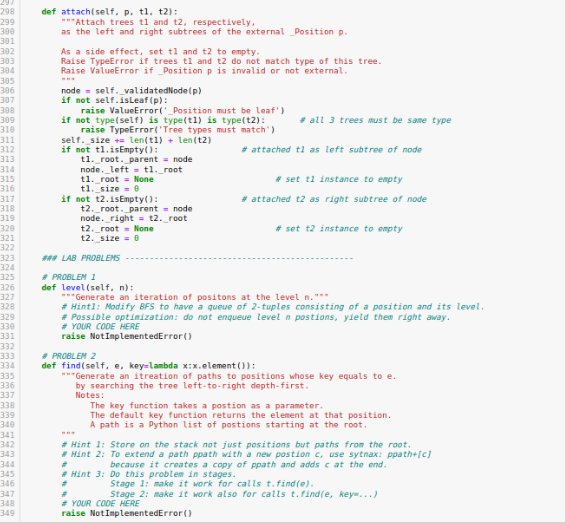 def attach(self. p. tl, t2): ***Attach trees tl and | Chegg.com