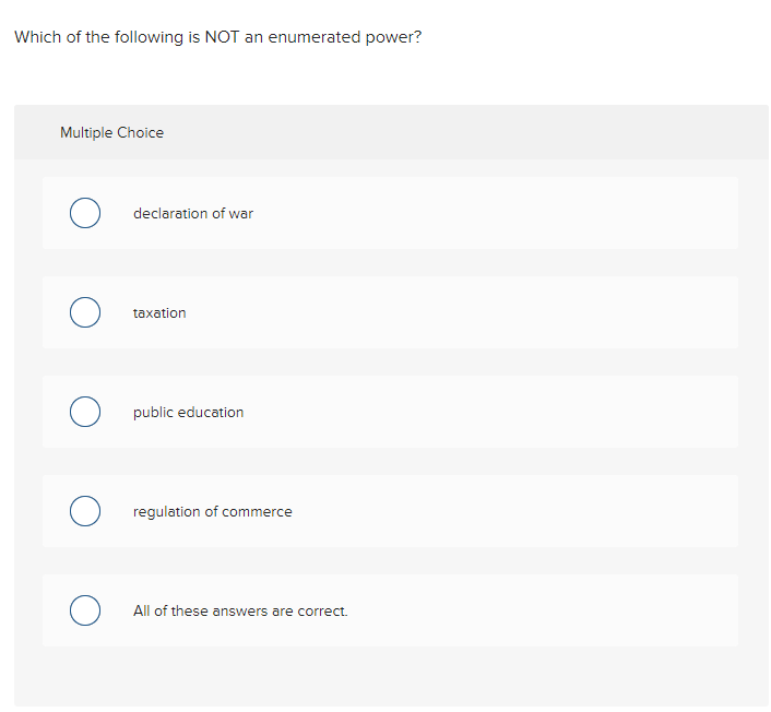 Solved Which of the following is NOT an enumerated power? | Chegg.com