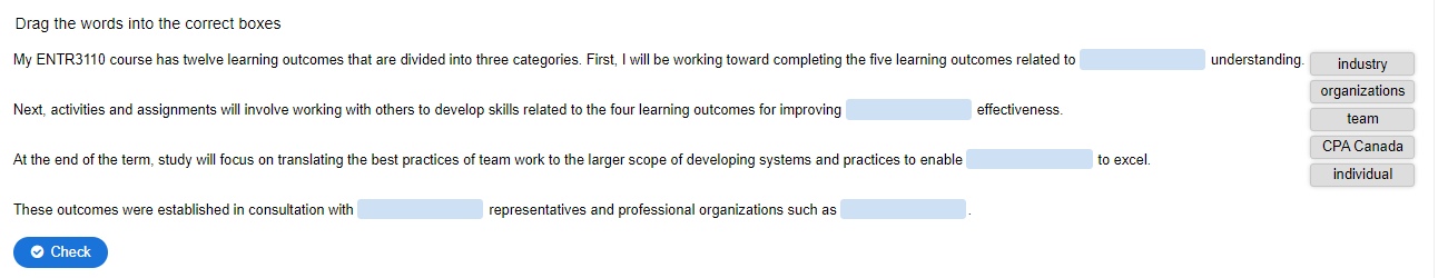 Solved Drag the words into the correct boxes My ENTR3110 | Chegg.com