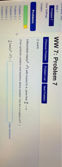 Solved WW 7: Problem7 Problem 7 Previous Problem User | Chegg.com