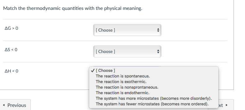 Solved Match the thermodynamic quantities with the physical | Chegg.com