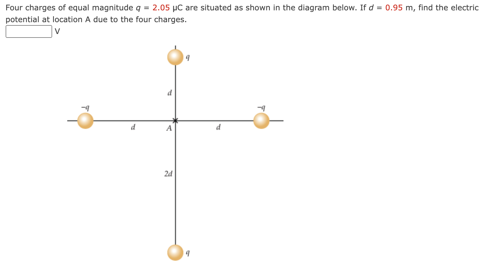 Solved Four charges of equal magnitude q=2.05μC are situated | Chegg.com