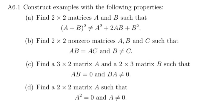 Solved A6.1 Construct examples with the following | Chegg.com