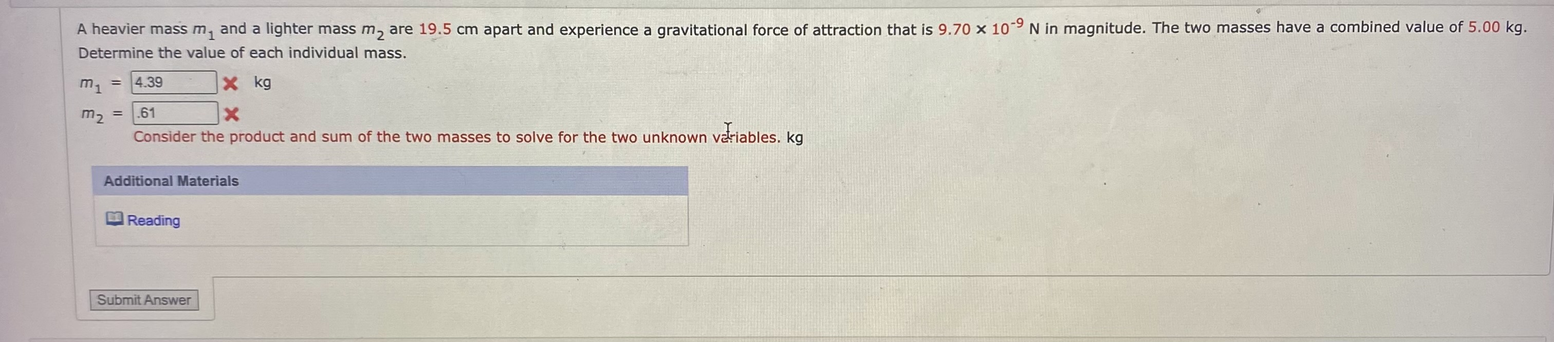 Solved Determine the value of each individual mass. m_(1)= | Chegg.com