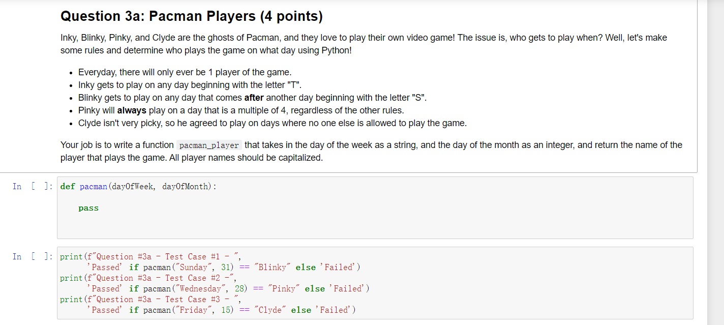 Solved Question 3a: Pacman Players (4 points) Inky, Blinky, | Chegg.com