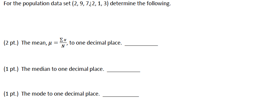 Solved For the population data set (2,9,7,∣2,1,3) determine | Chegg.com