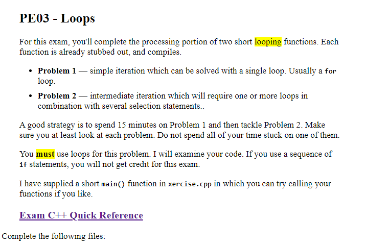 PE03 - Loops For this exam, you'll complete the | Chegg.com