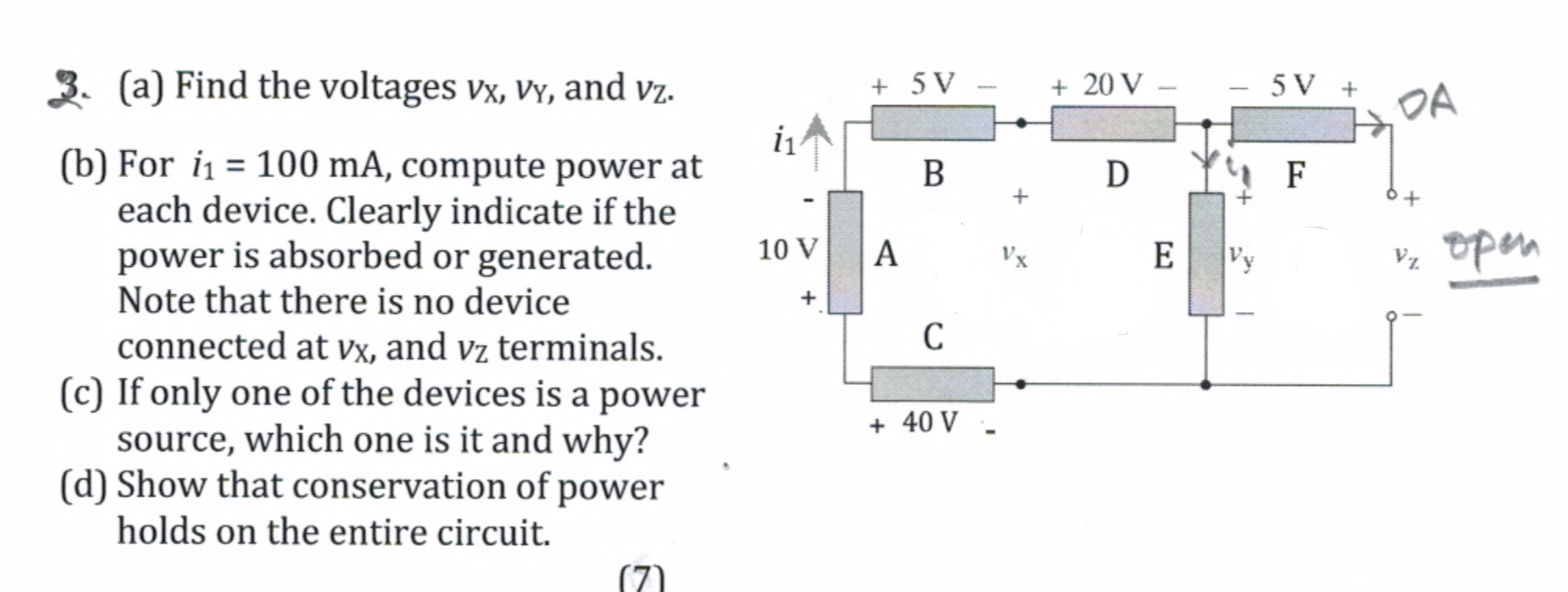Solved 3. (a) Find the voltages vx, Vy, and vz. + 5V + 20 V | Chegg.com