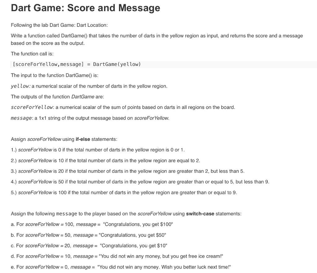 Solved Dart Game Score And Message Following The Lab Dart Chegg