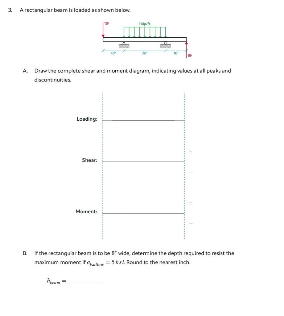 Solved 3. A rectangular beam is loaded as shown below. A. | Chegg.com