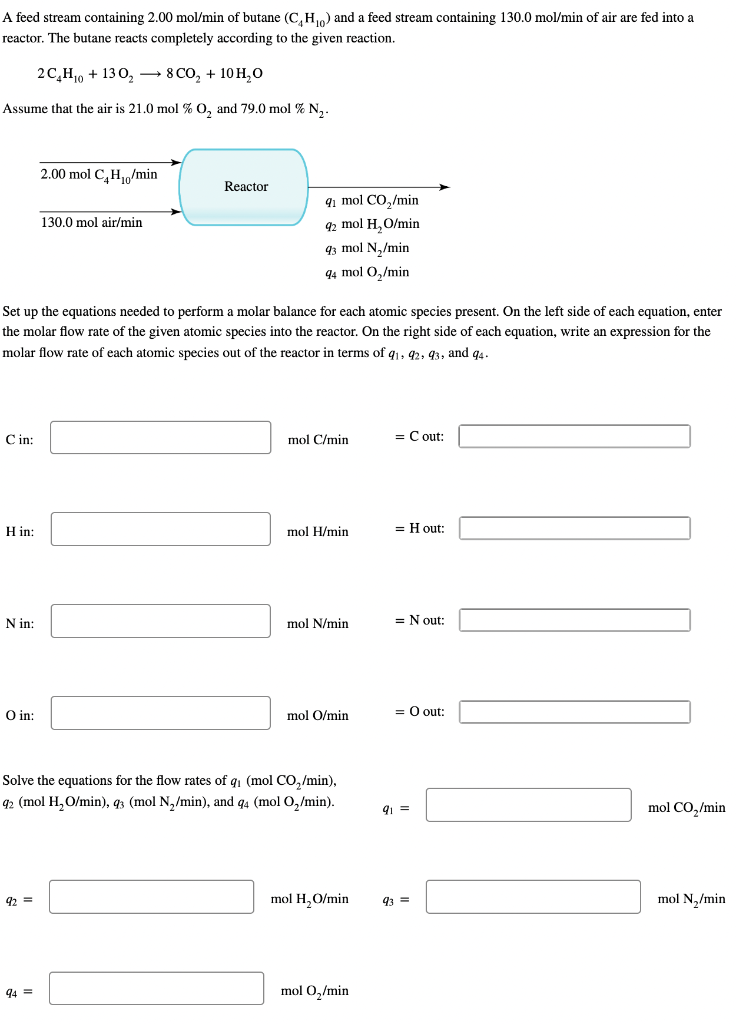 Solved A feed stream containing 2.00 mol/min of butane | Chegg.com
