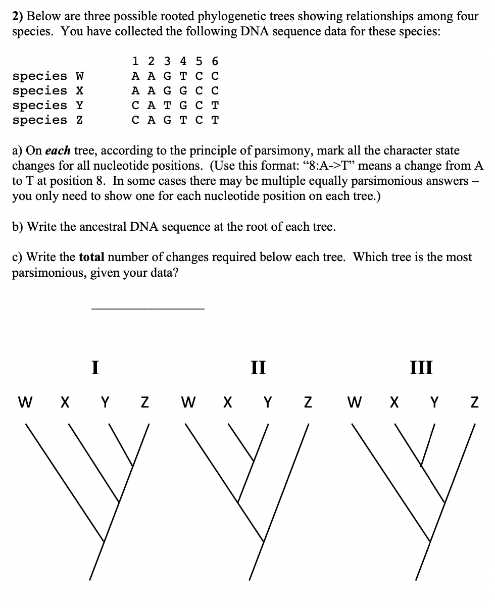 Solved Below are three possible rooted phylogenetic trees | Chegg.com