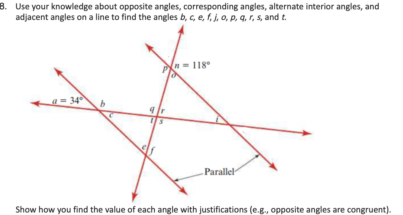 Solved 8. Use your knowledge about opposite angles, | Chegg.com