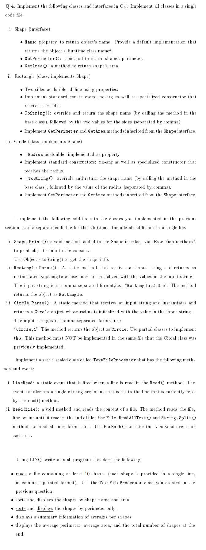 Solved Q 4. Implement the following classes and interfaces | Chegg.com