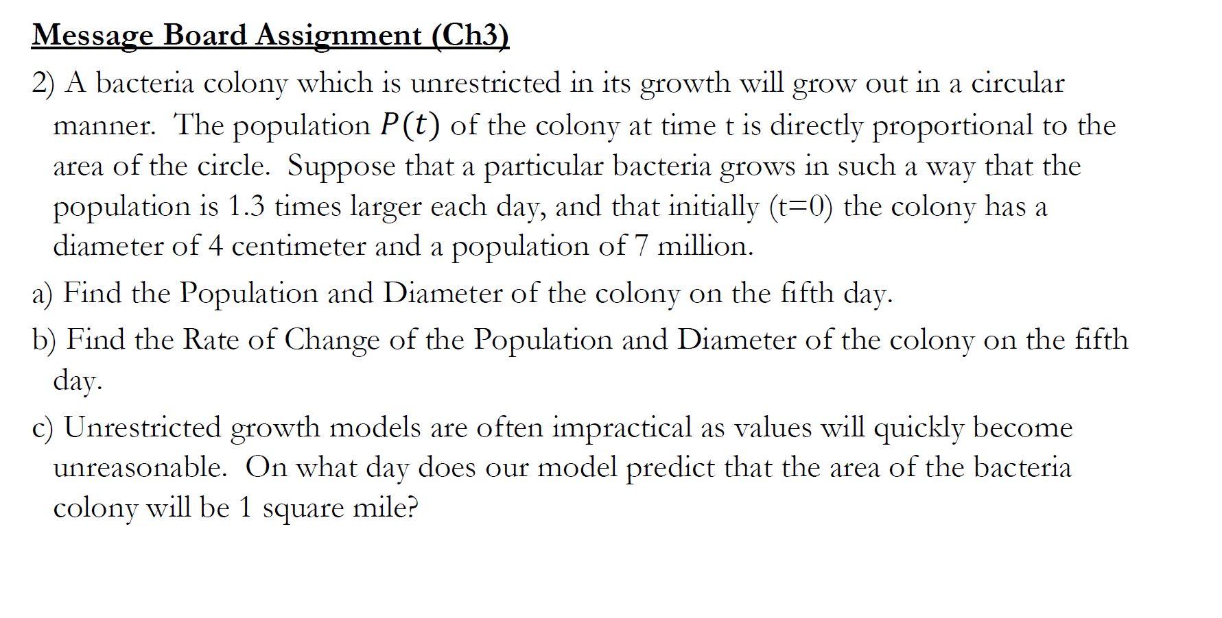 Solved Message Board Assignment (Ch3) 2) A bacteria colony | Chegg.com