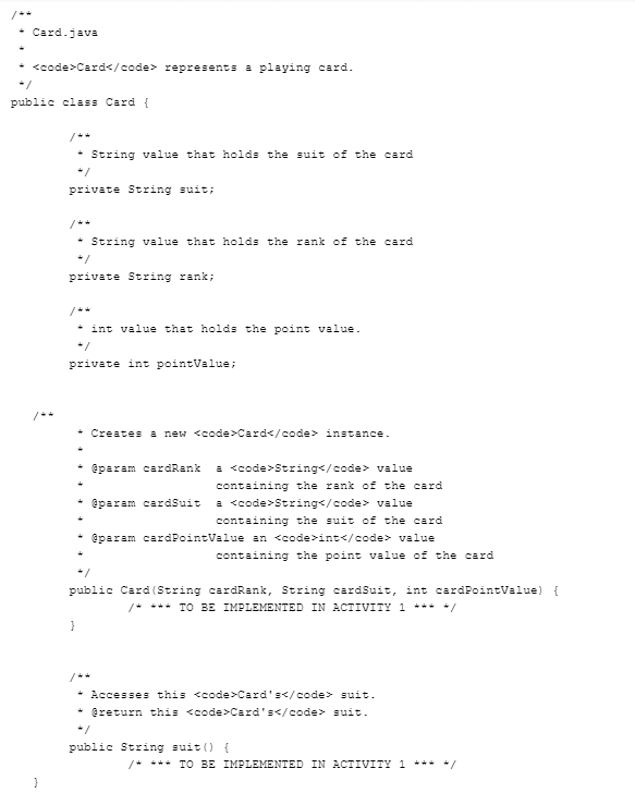 Solved Activity 1: Design and Create a Card Class | Chegg.com