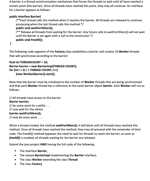 A barrier is a thread-synchronization mechanism that | Chegg.com