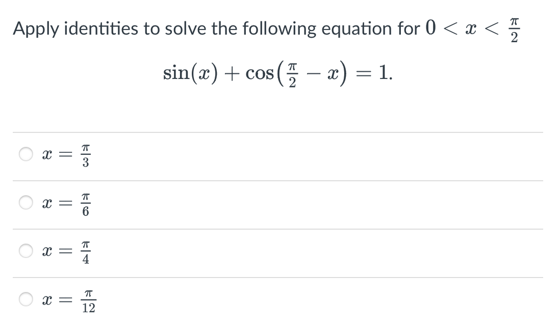 Solved Apply identities to solve the following equation for | Chegg.com
