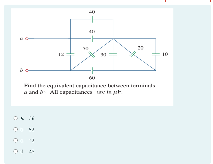 Solved Find the equivalent capacitance between terminals a | Chegg.com