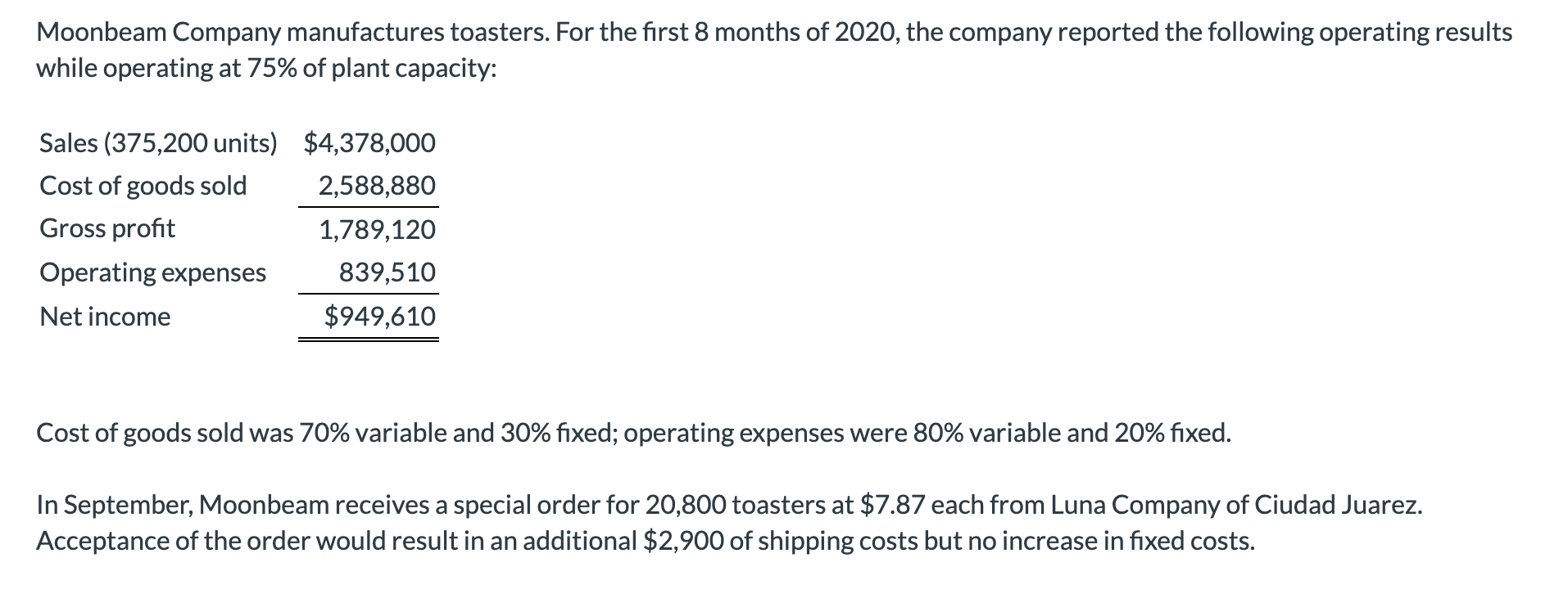 Solved Prepare an incremental analysis for the special | Chegg.com