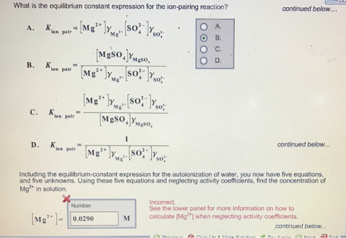 ng The equilibrium constant for the ion-pairing | Chegg.com
