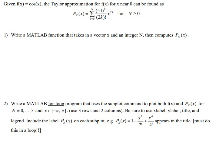 Solved Given f(x) = cos(x), the Taylor approximation for | Chegg.com