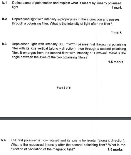 Solved b.1 Define plane of polarisation and explain what is | Chegg.com