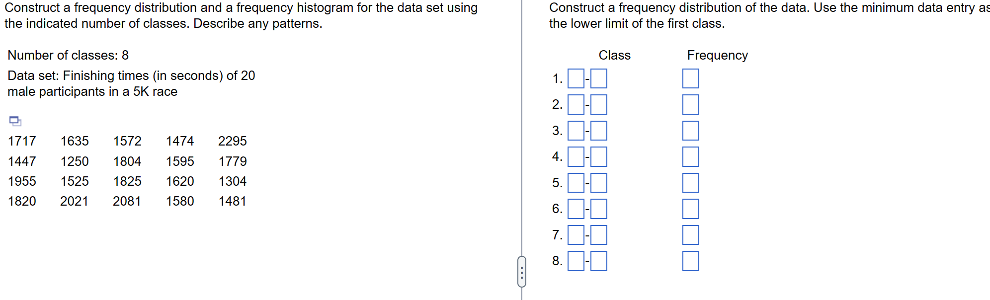 Solved Construct a frequency distribution and a frequency | Chegg.com
