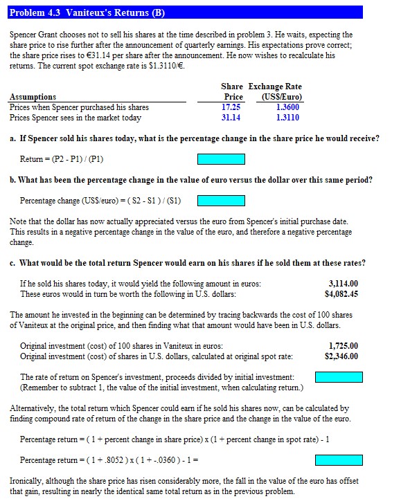 Solved Problem 4.3 Vaniteux's Returns (B) Spencer Grant | Chegg.com