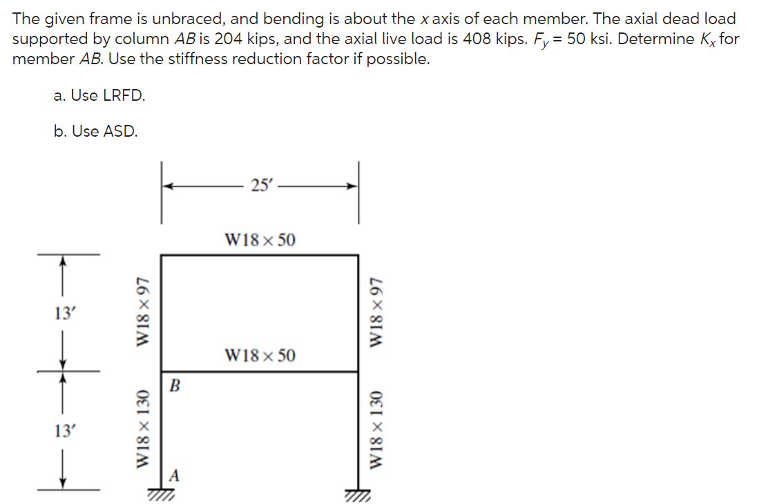 Solved The given frame is unbraced, and bending is about the | Chegg.com