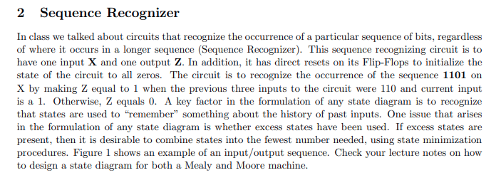 Solved 2 Sequence Recognizer In class we talked about | Chegg.com