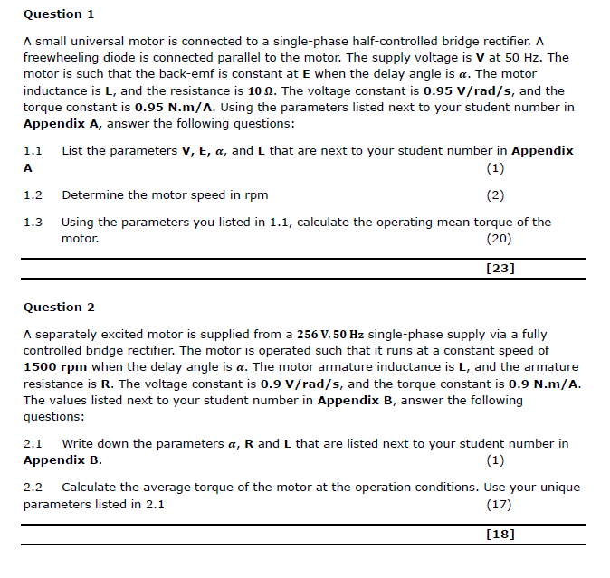 Solved Question 1A small universal motor is connected to a | Chegg.com
