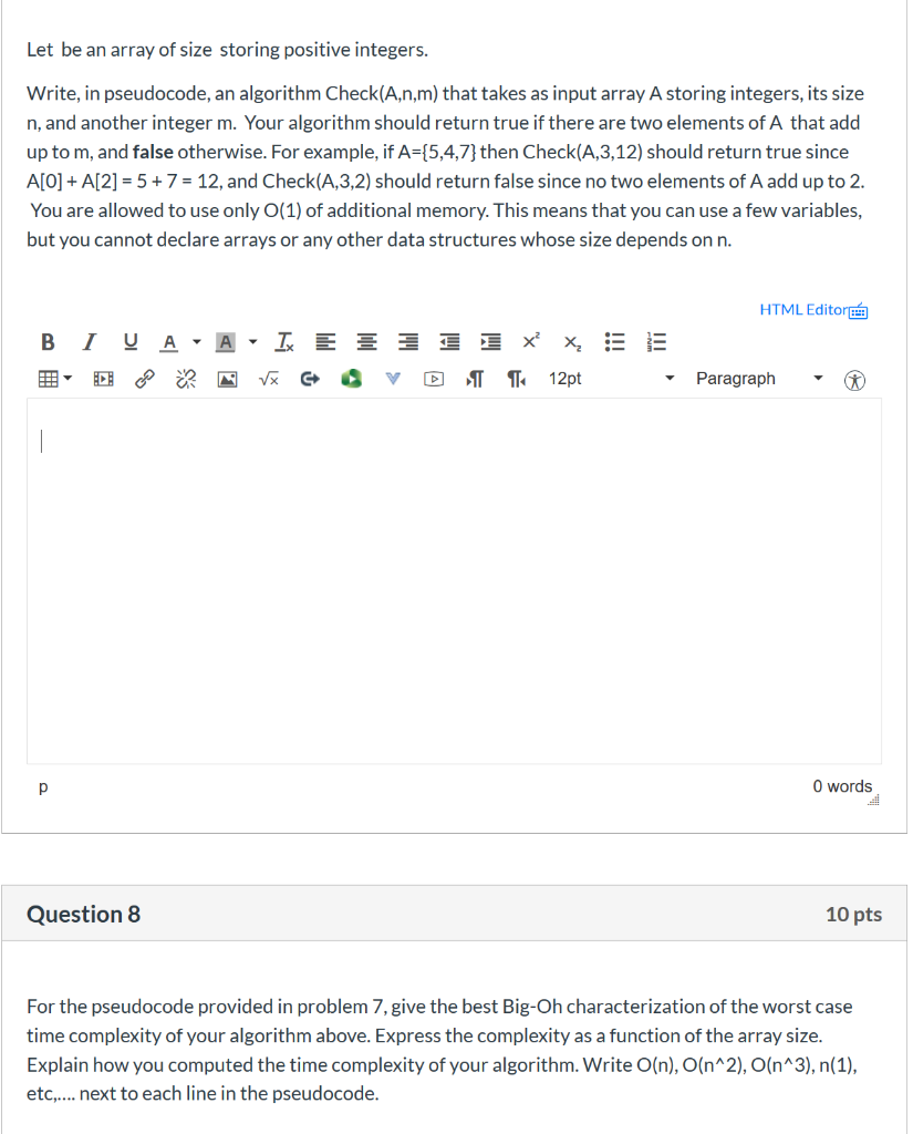 Solved Let be an array of size storing positive integers. | Chegg.com