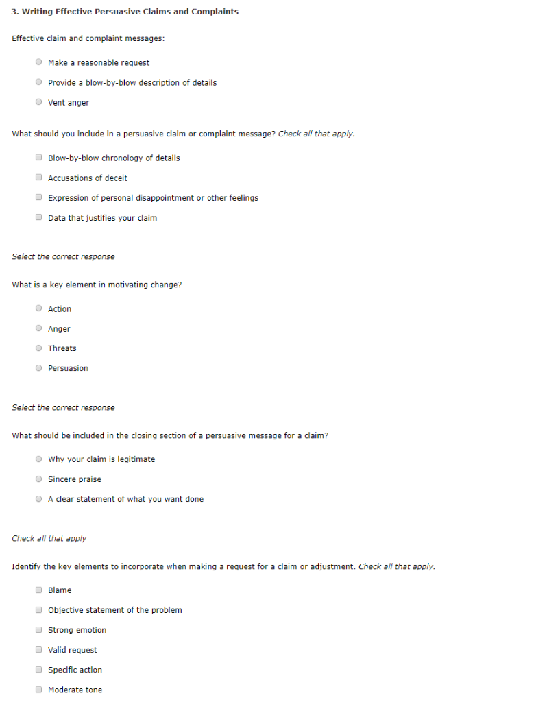 Solved 3. Writing Effective Persuasive Claims and Complaints | Chegg.com