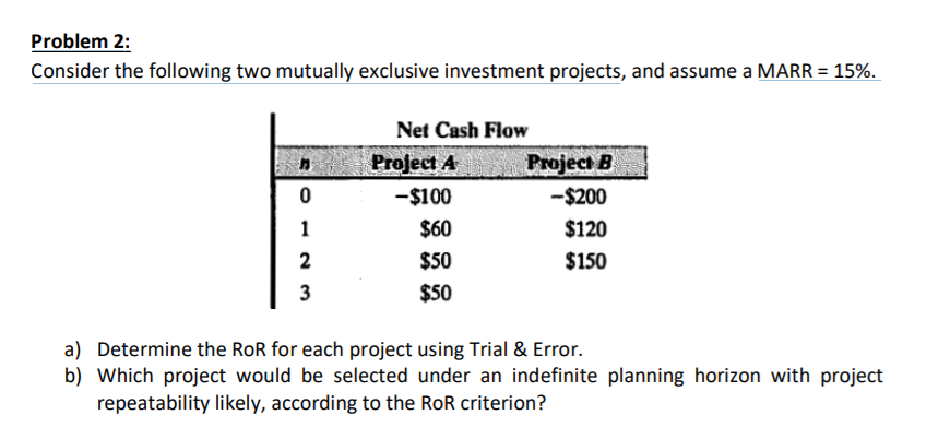 Solved Problem 2: Consider the following two mutually | Chegg.com