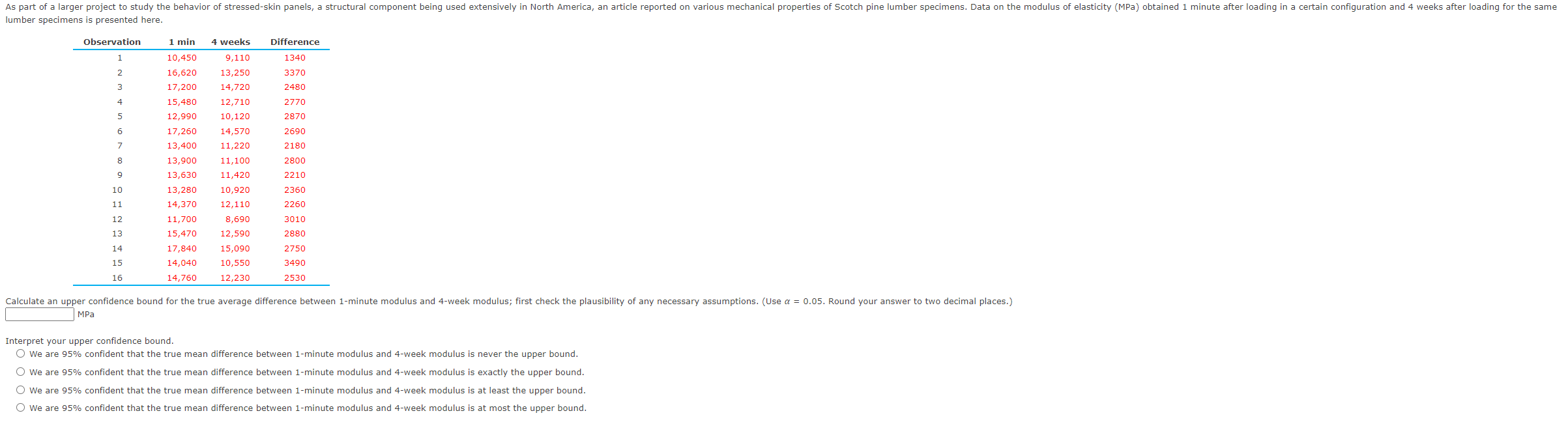 Solved ] MPa Interpret your upper confidence bound. We are | Chegg.com