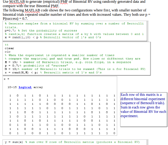 Use MATLAB to generate (empirical) PMF of Binomial RV | Chegg.com