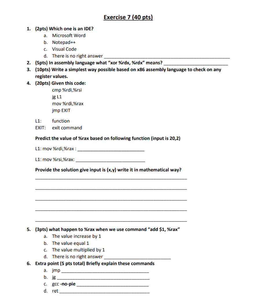 Solved Exercise 7 (40 pts) a. 1. (2pts) Which one is an IDE? | Chegg.com