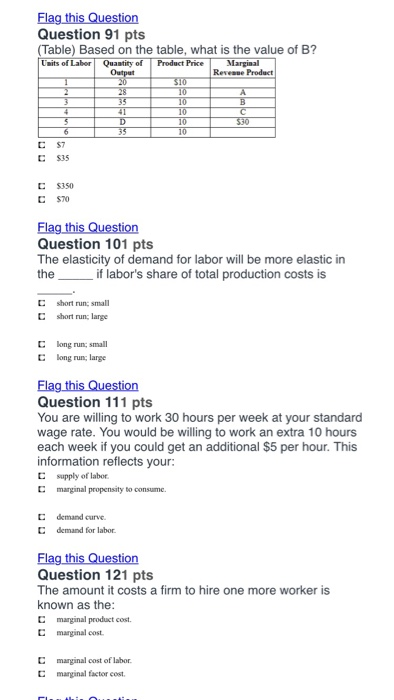 Solved Question 91 pts (Table) Based on the table, what is | Chegg.com