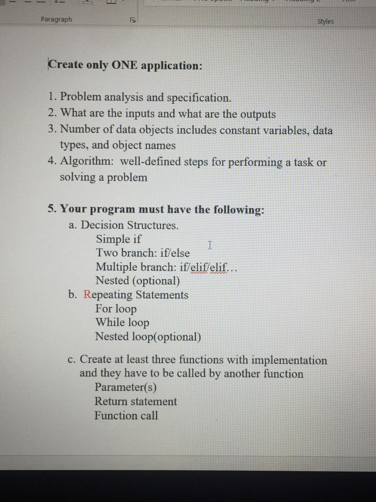 Solved Paragraph Styles Create only ONE application: 1. | Chegg.com