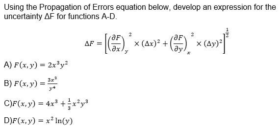 Solved Using the Propagation of Errors equation below, | Chegg.com