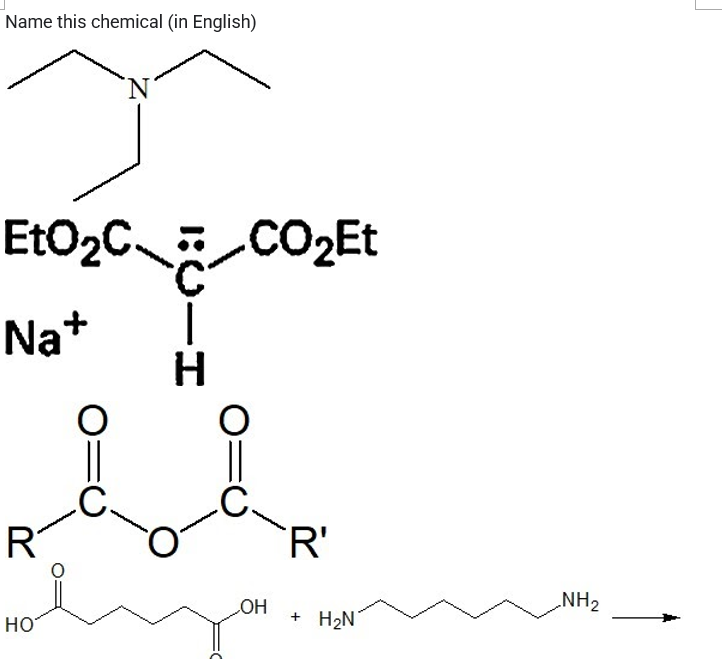 Solved Name this chemical (in English) N EtO2C_CO2Et I=0:1 | Chegg.com