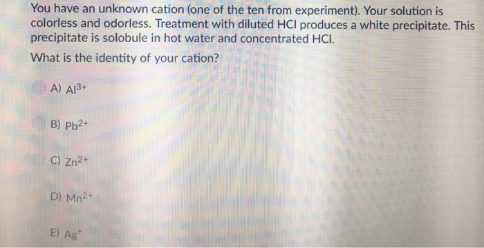 Solved You have an unknown cation (one of the ten from | Chegg.com