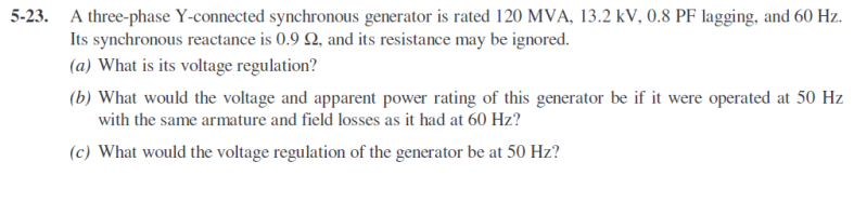 Solved 5-23. A three-phase Y-connected synchronous generator | Chegg.com